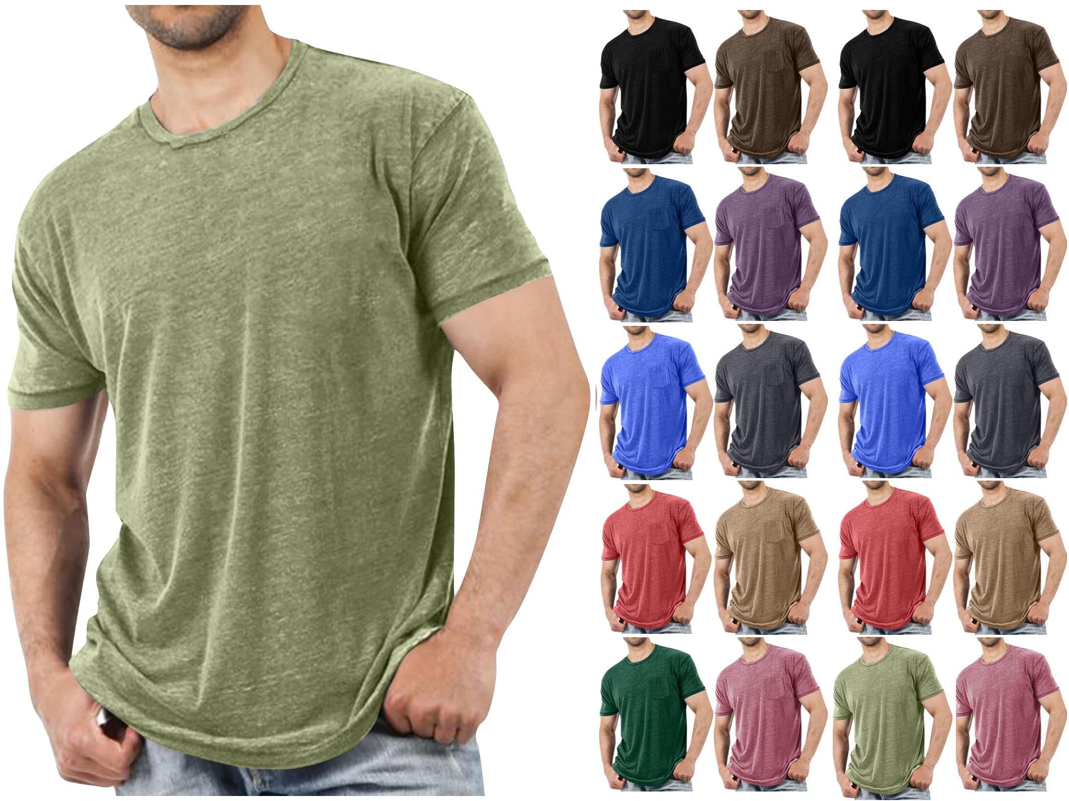 Men's Short Sleeve Crewneck T-Shirt Solid Color Casual Tee Soft ...