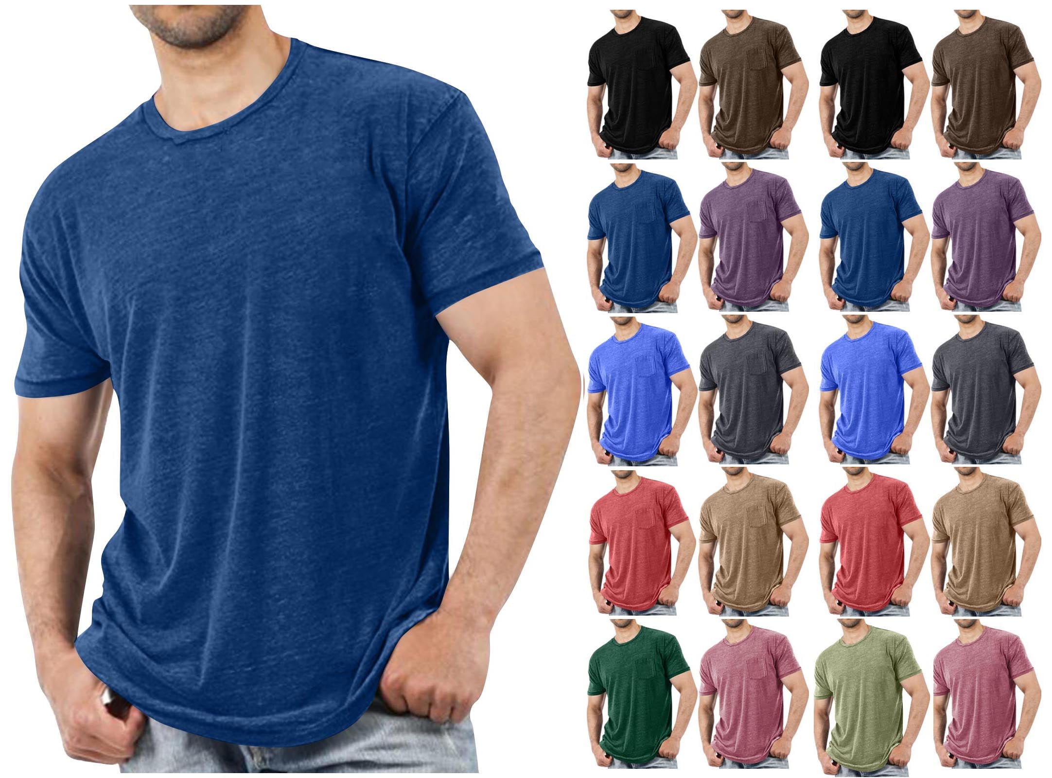 Men's Short Sleeve Crewneck T-Shirt Solid Color Casual Tee Soft ...
