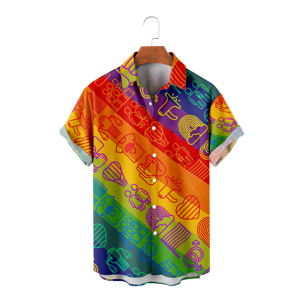 Men's Short Sleeve LGBT Rainbow Colorful Classics Animation Print Aloha ...
