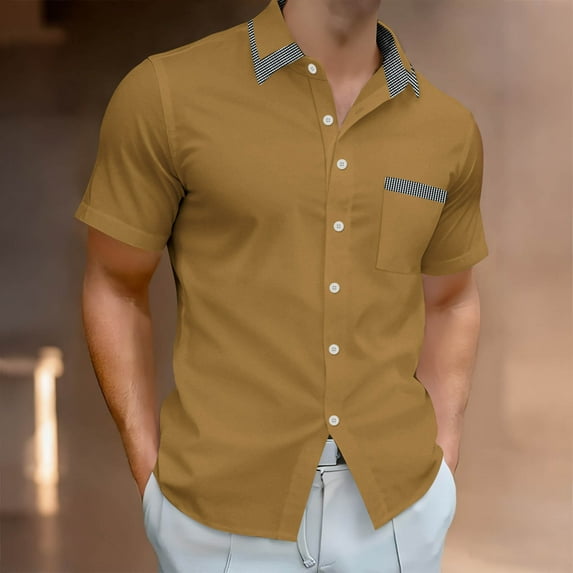 Men's Short Sleeve Shirt Printed Button Down Collar with Pocket Casual ...