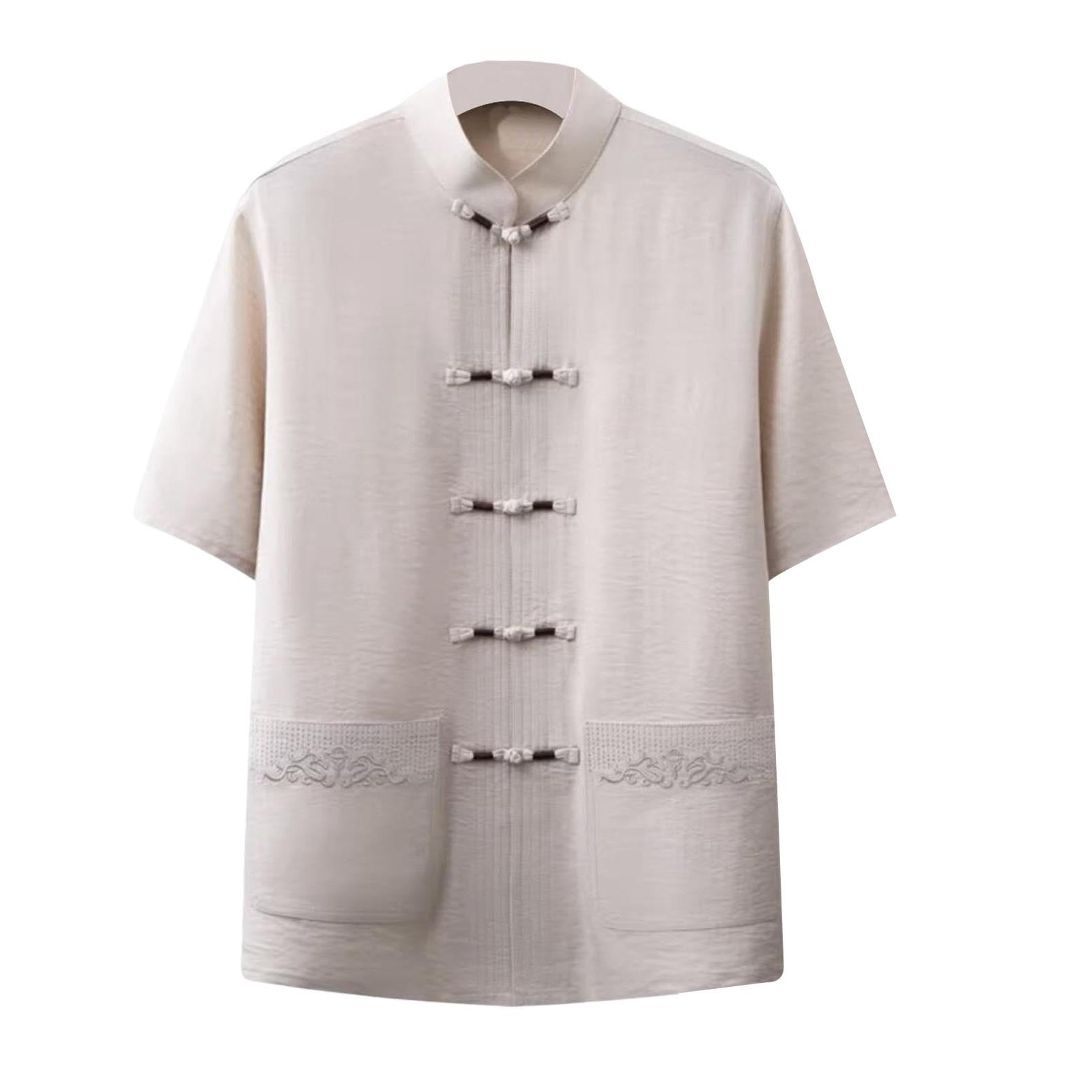 Men's Short Sleeve Shirts Chinese Traditional Tai Chi Mandarin Collar ...