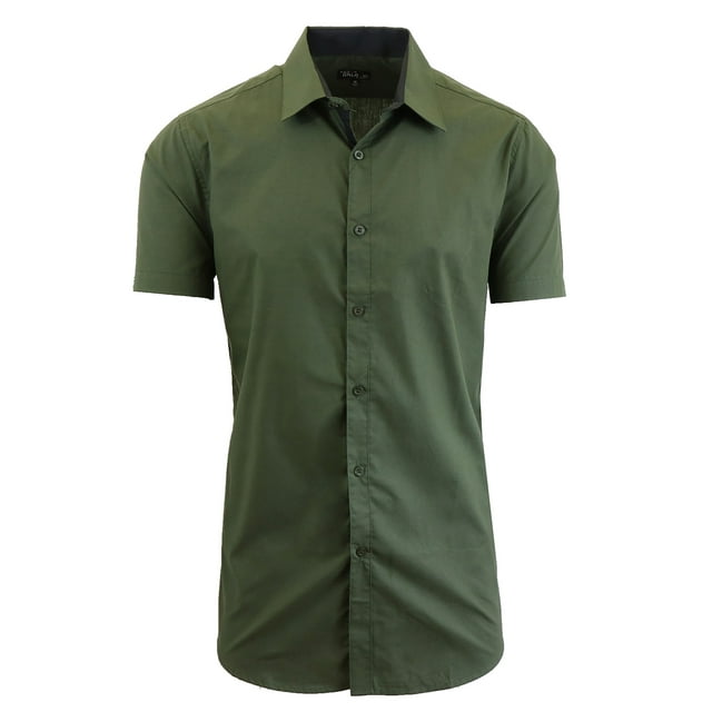 Mens Short Sleeve Slim Fit Solid Dress Shirts