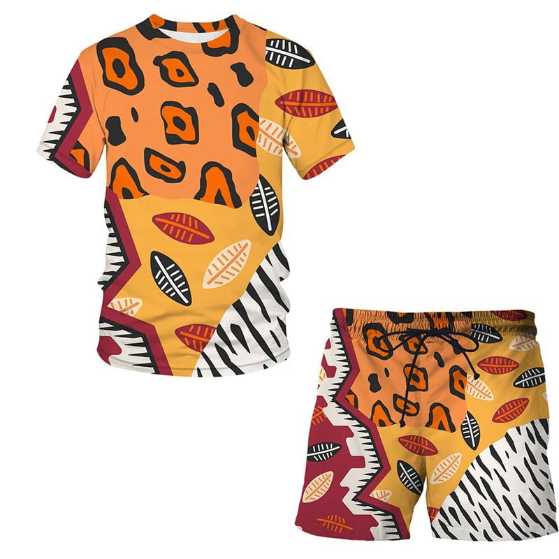 Men’s Short Sleeve T Shirtsand Shorts Suits Summer 2 Piece Leopard ...