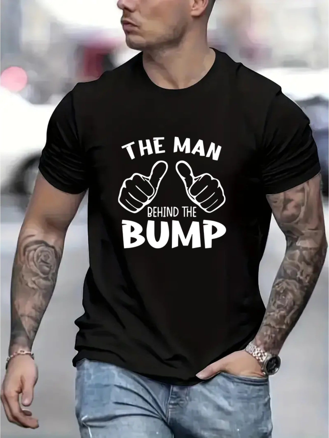 Men's Short Sleeve THE MAN BEHIND THE BUMP Tee Shirt, Cool Casual ...