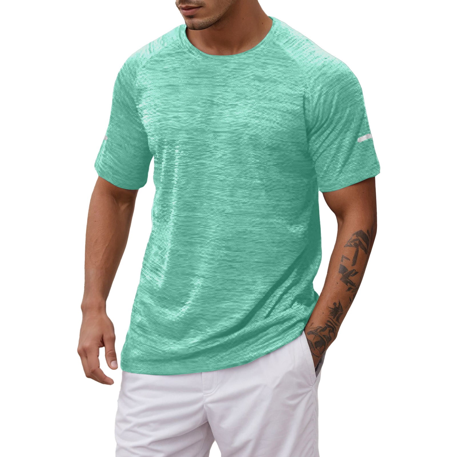 Men's Short Sleeve Tee Crew Sweat Wicking Sport Training Top Summer ...