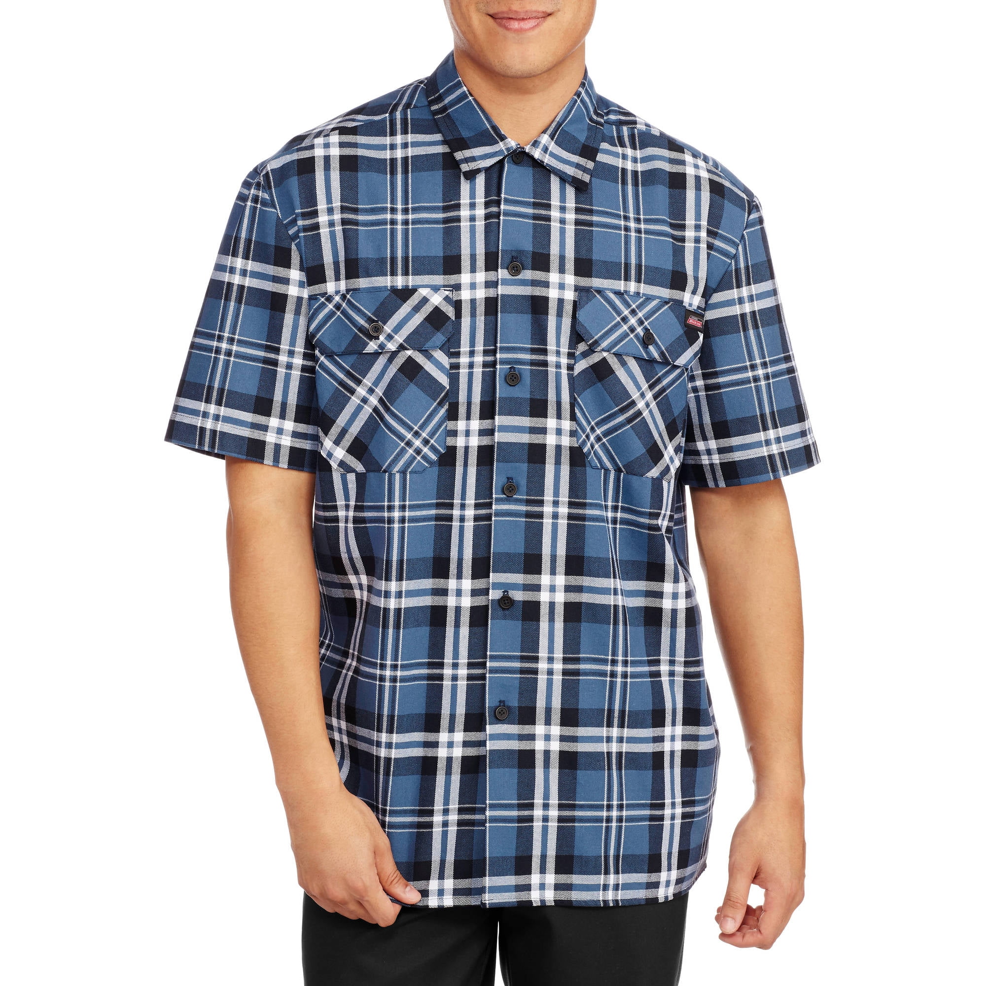 Men's Short Sleeve Two Pocket Plaid Workshirt - Walmart.com
