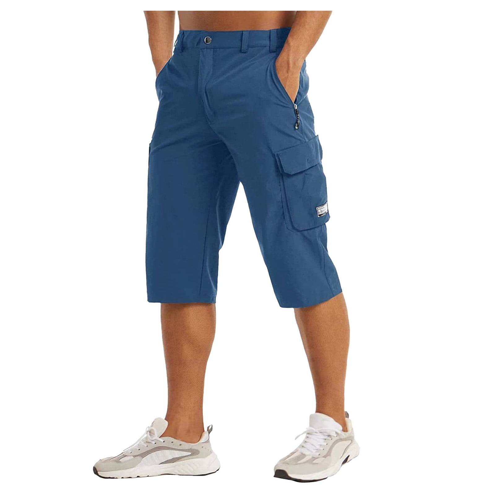 Men's Shorts Below The Knee Lightweight Walking Seven Point Belt Pocket Cargo Exercise Fishing ...