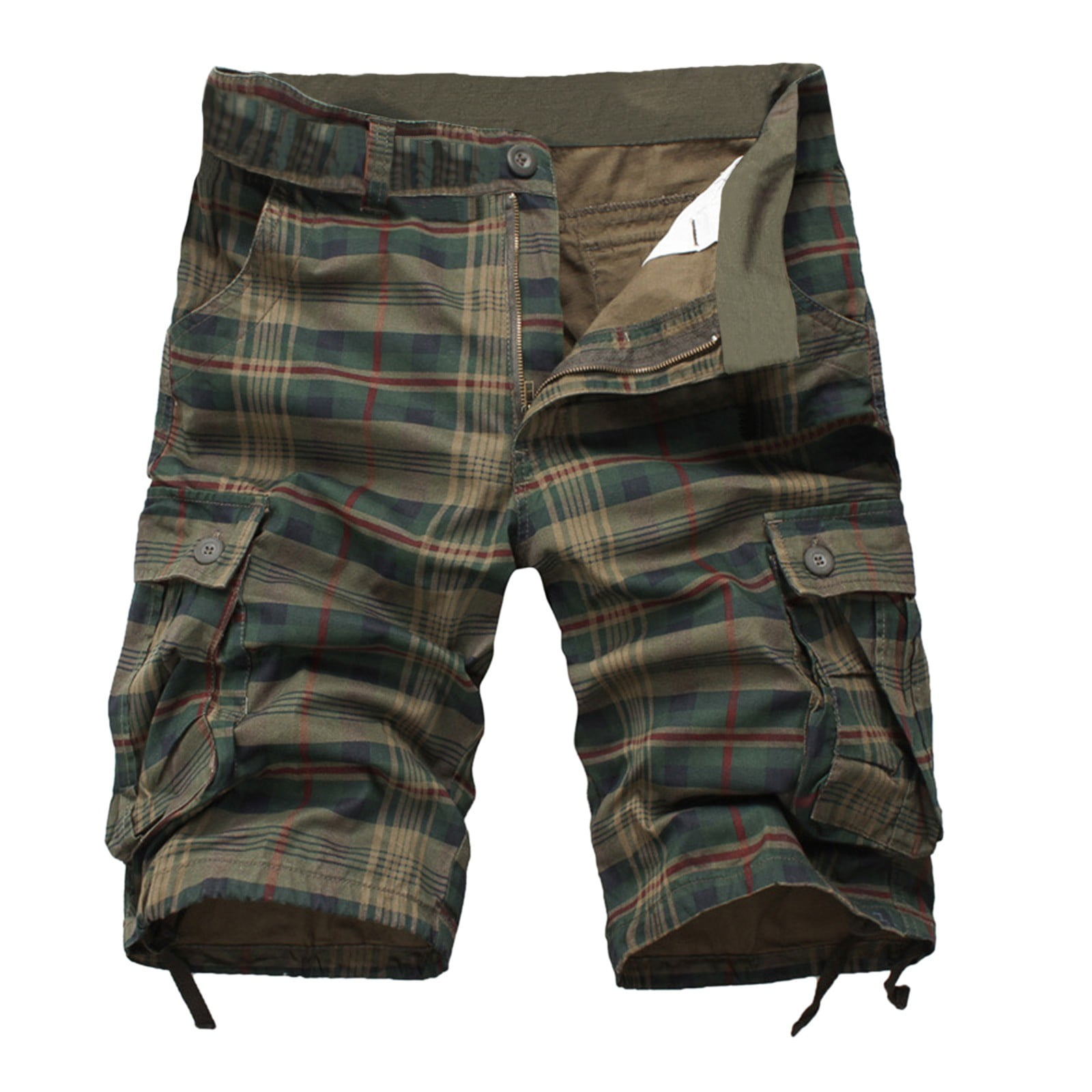 Men's Shorts Fit Multi-Pocket Plaid Beach Short Lightweight Cargo Work ...