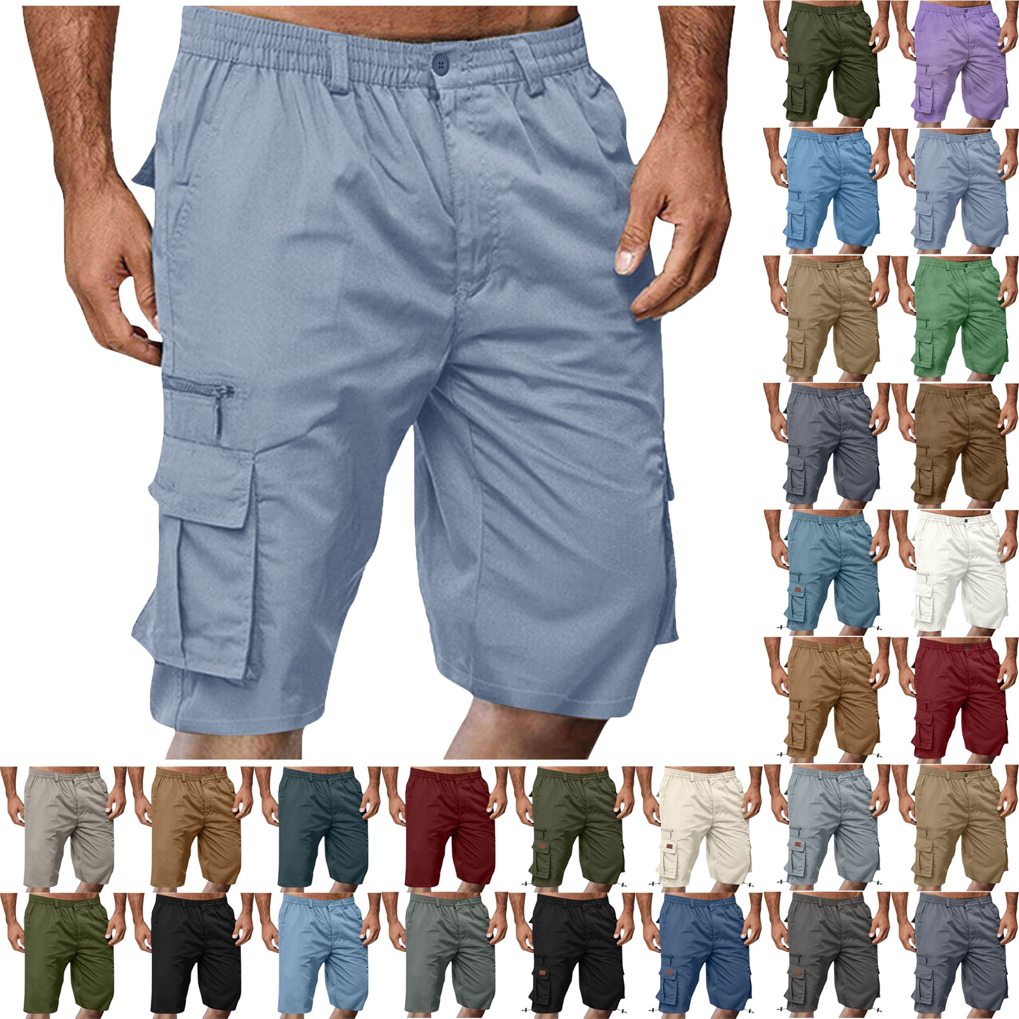 Men's Shorts Men Casual Button Zipper Solid Knee Length Cargo Pants ...