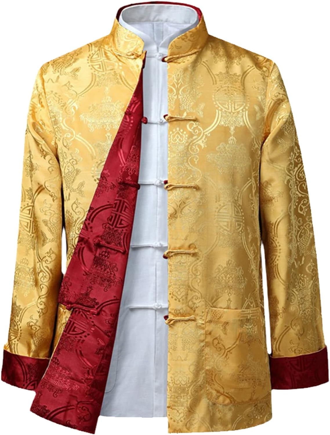 Men's Silk Tang Suit Jacket Traditional Chinese Shirt Style with Kung ...
