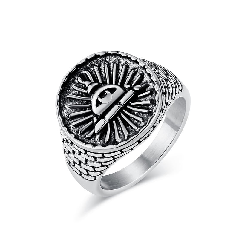 Men's Silver All-Seeing Eye Ring - Stainless Steel Illuminati Masonic ...