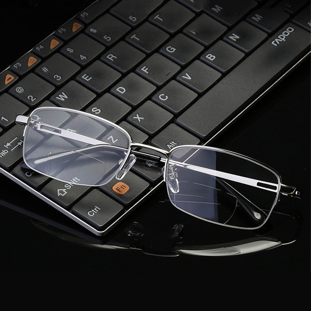 Men's Silver BIFOCAL Half Rimless Business Reading Glasses 2.50 ...