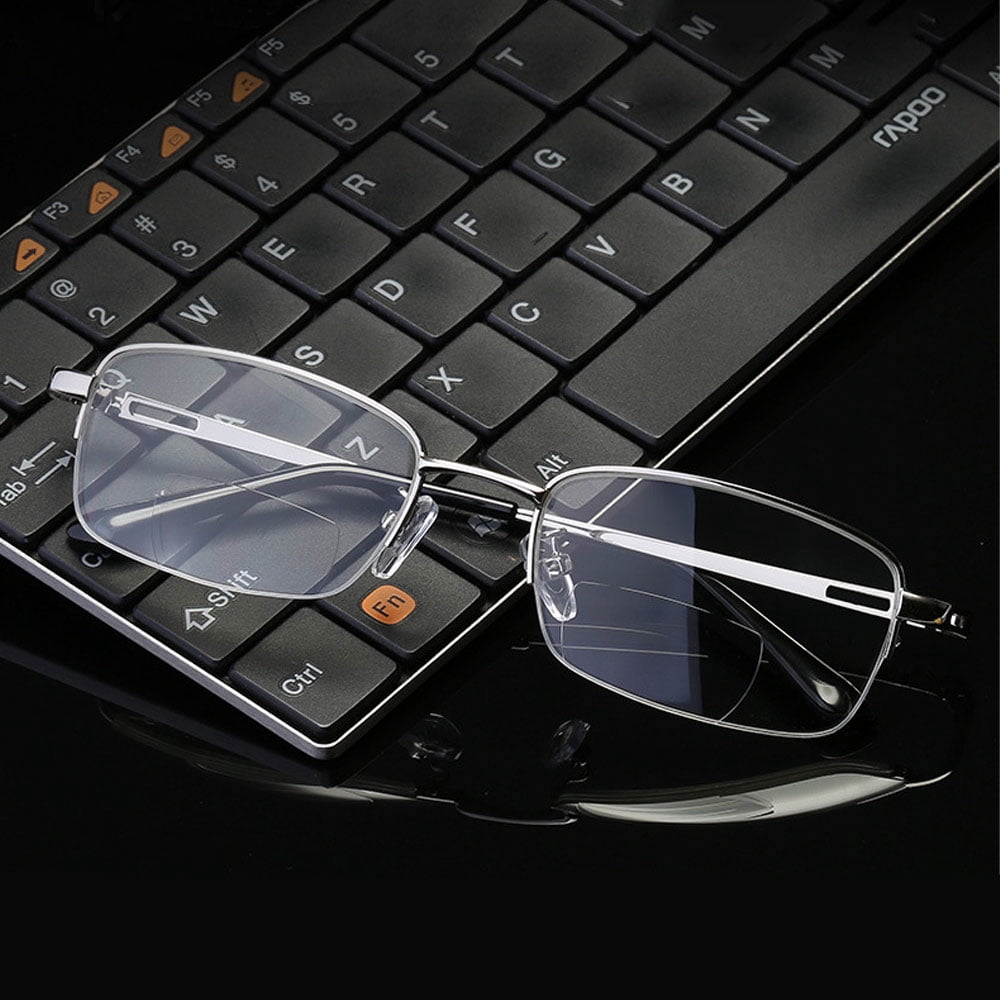 Men's Silver BIFOCAL Half Rimless Business Reading Glasses 3.50 ...