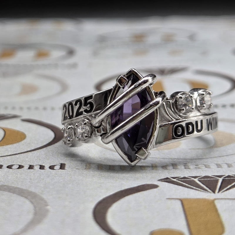 Men’s Silver-Tone Fashion Class-Style Ring with Dark Red Center Accent ...