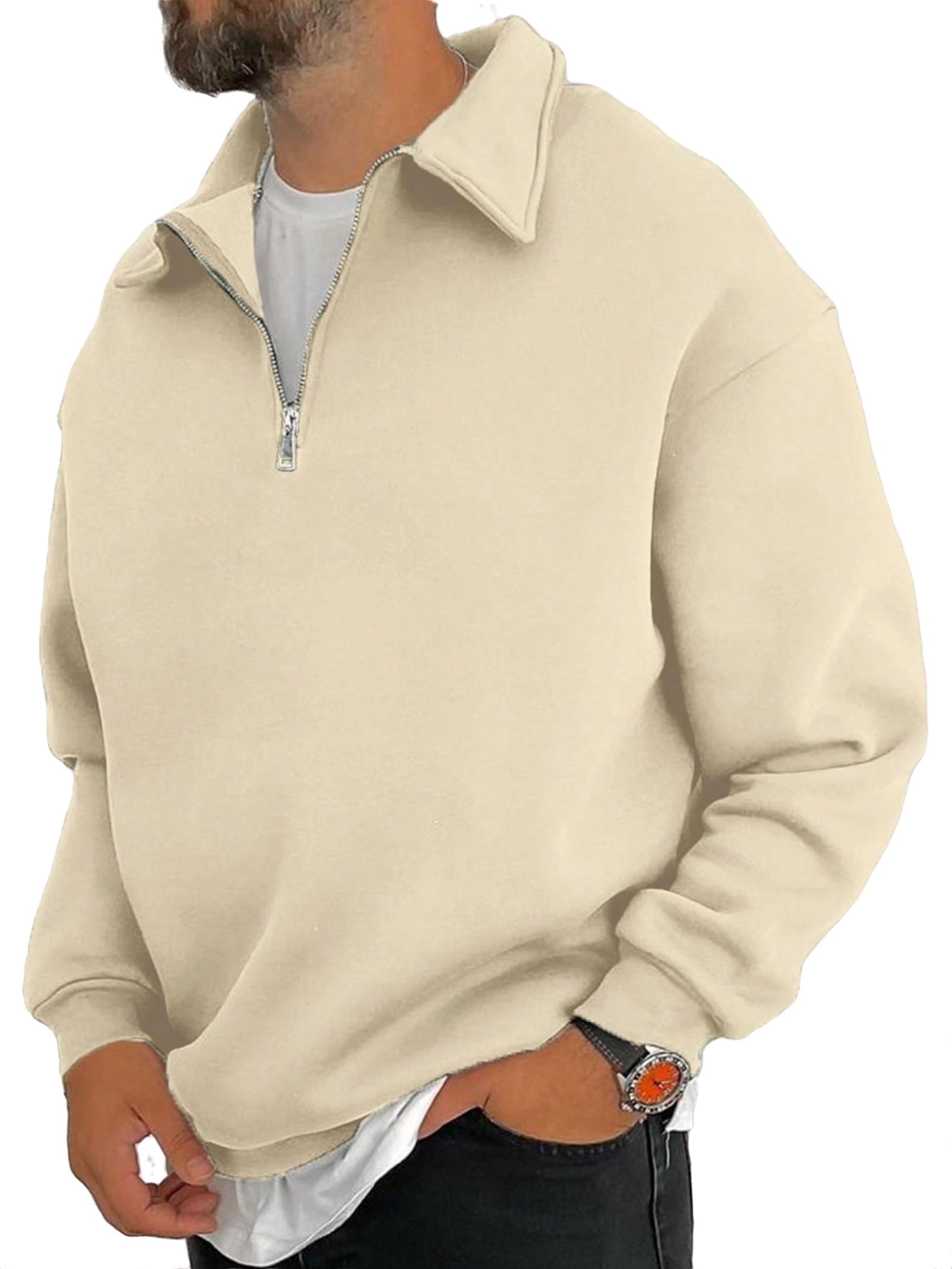 Men's Simple Casual Long Sleeve Polo Collar Zip-Up Hoodie - Walmart.com