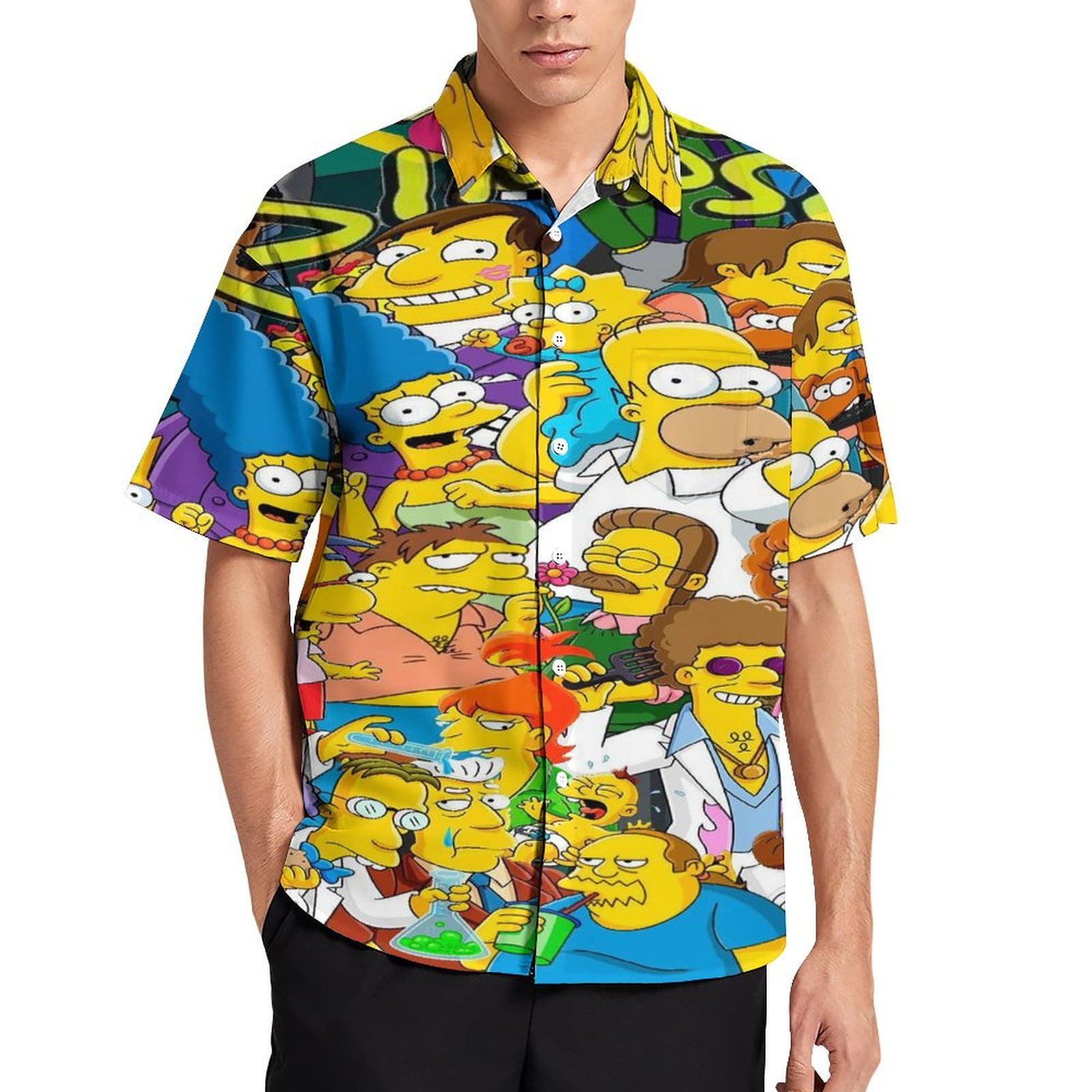 Men's SimpsonsHawaiian Casual Button Down Cartoon Short Sleeve Beah ...