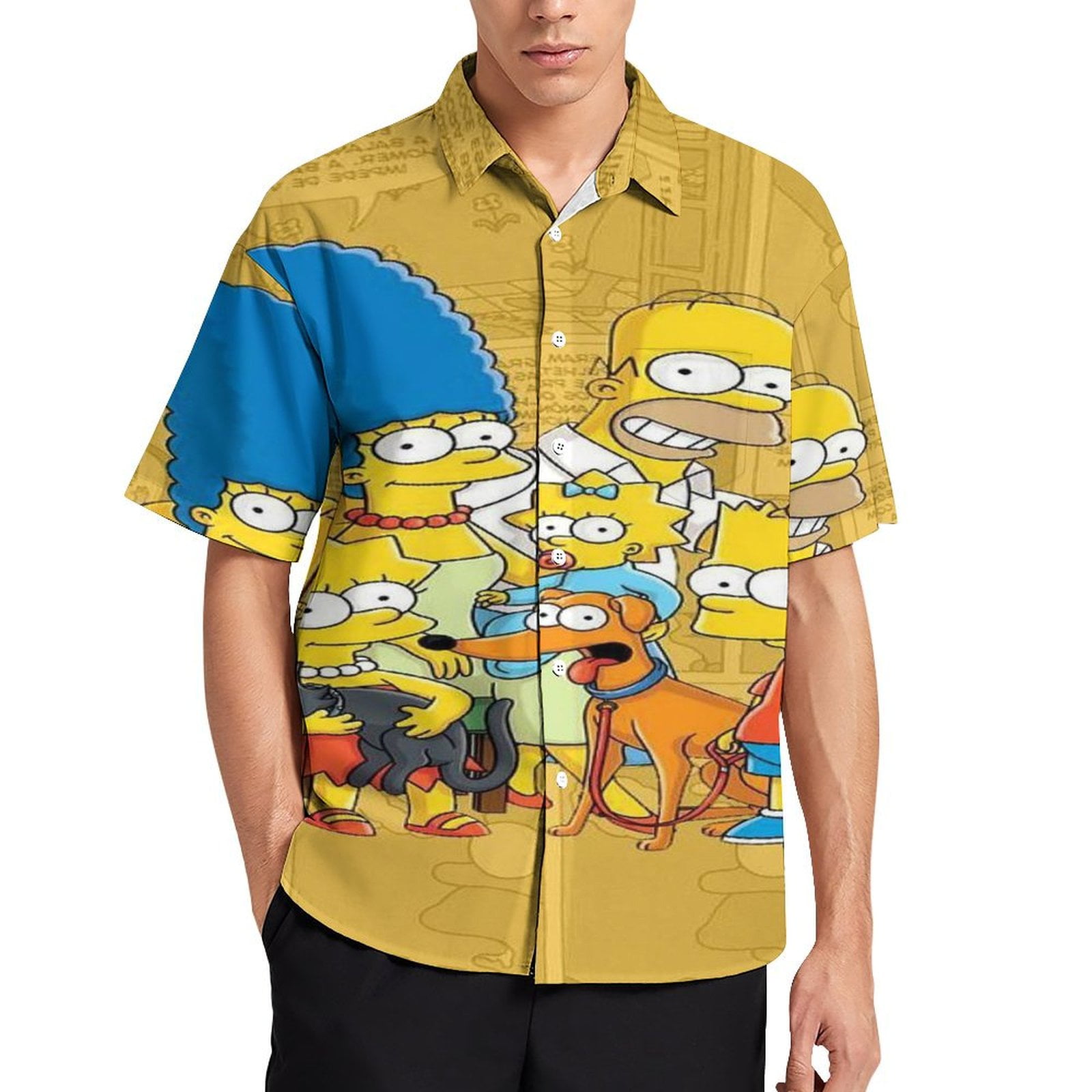 Men's SimpsonsHawaiian Casual Button Down Cartoon Short Sleeve Beah ...