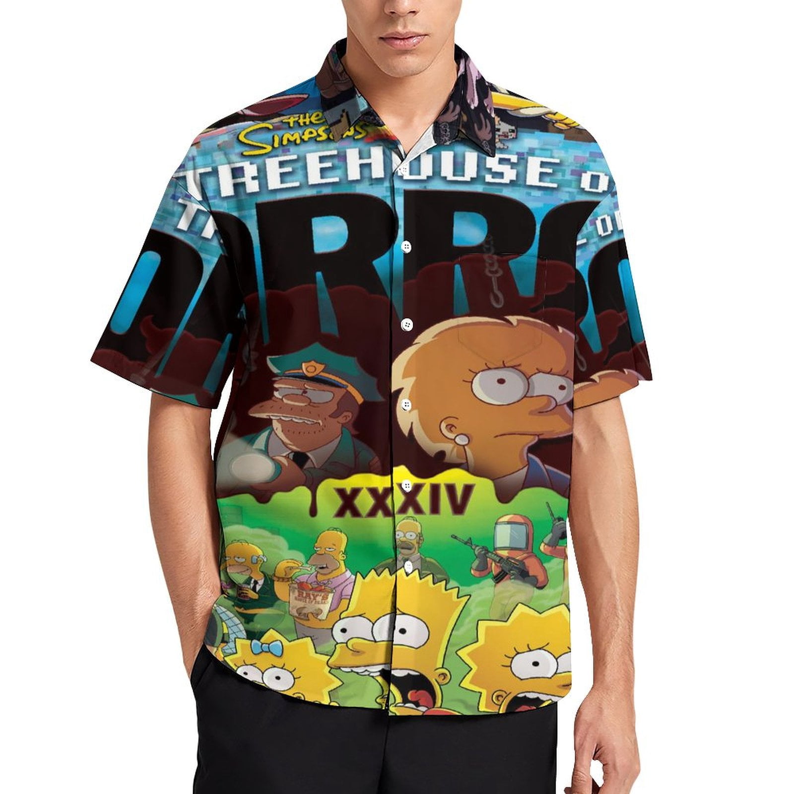 Men's SimpsonsHawaiian Casual Button Down Cartoon Short Sleeve Beah ...