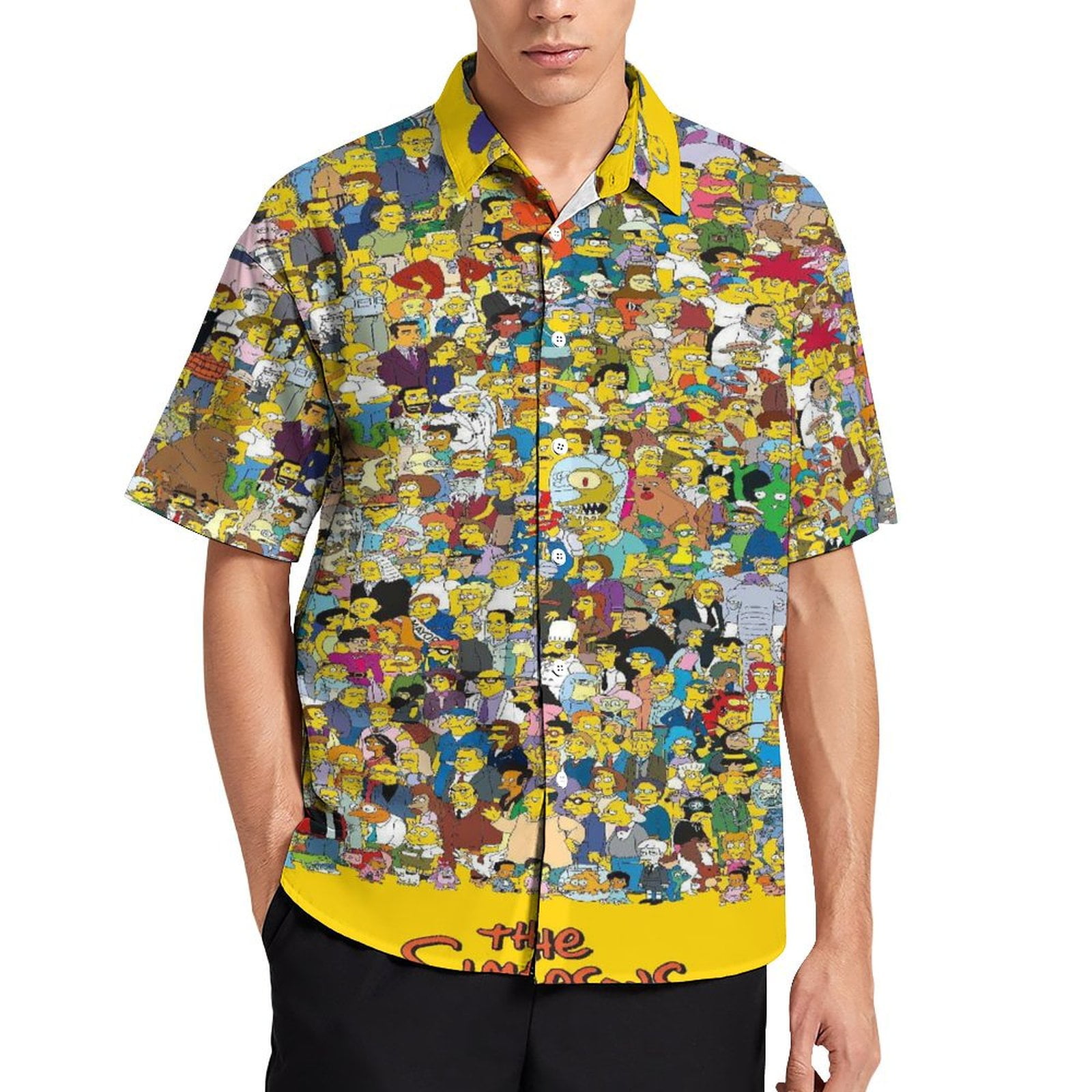 Men's SimpsonsHawaiian Casual Button Down Cartoon Short Sleeve Beah ...