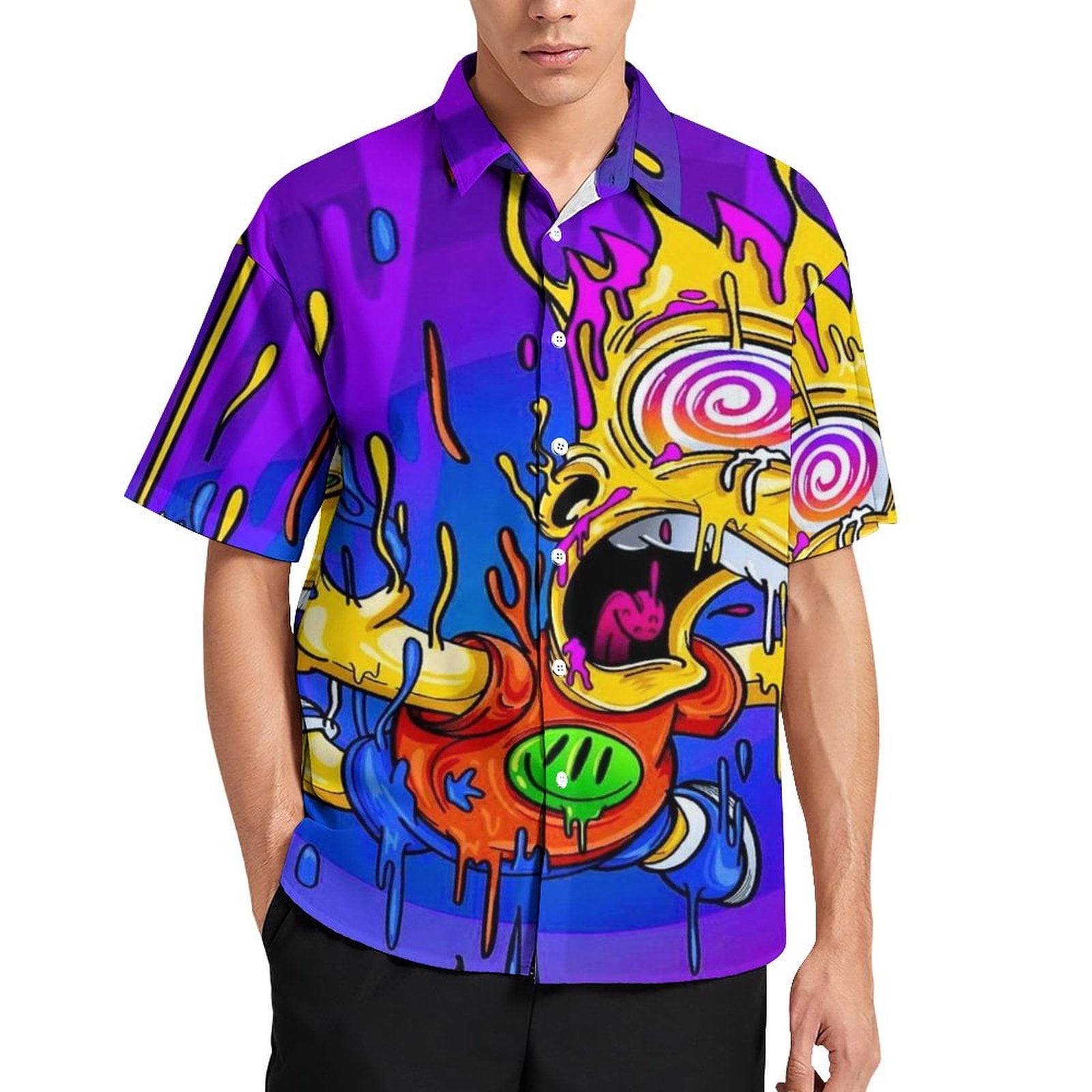 Men's SimpsonsHawaiian Casual Button Down Cartoon Short Sleeve Beah ...