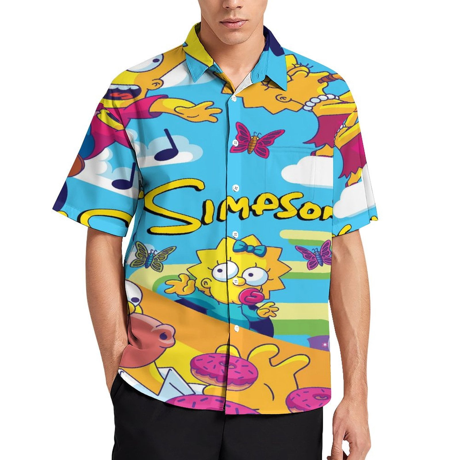 Men's SimpsonsHawaiian Casual Button Down Cartoon Short Sleeve Beah ...