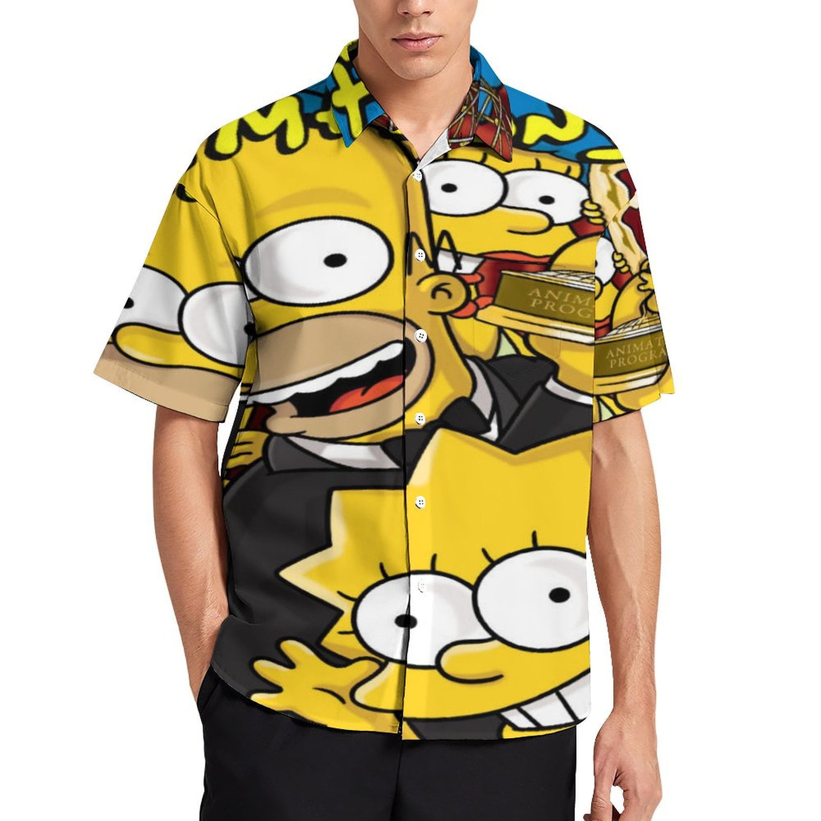 Men's SimpsonsHawaiian Casual Button Down Cartoon Short Sleeve Beah ...