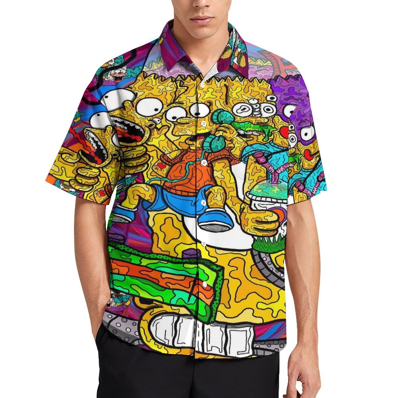 Men's SimpsonsHawaiian Casual Button Down Cartoon Short Sleeve Beah Shirt For Travel Pool Party ...