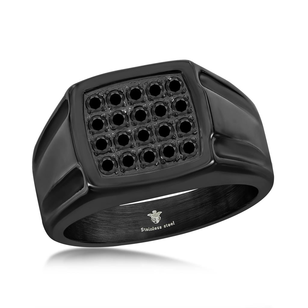 Men’s Simulated Diamond CZ Square Signet Ring | Black Plated Stainless ...
