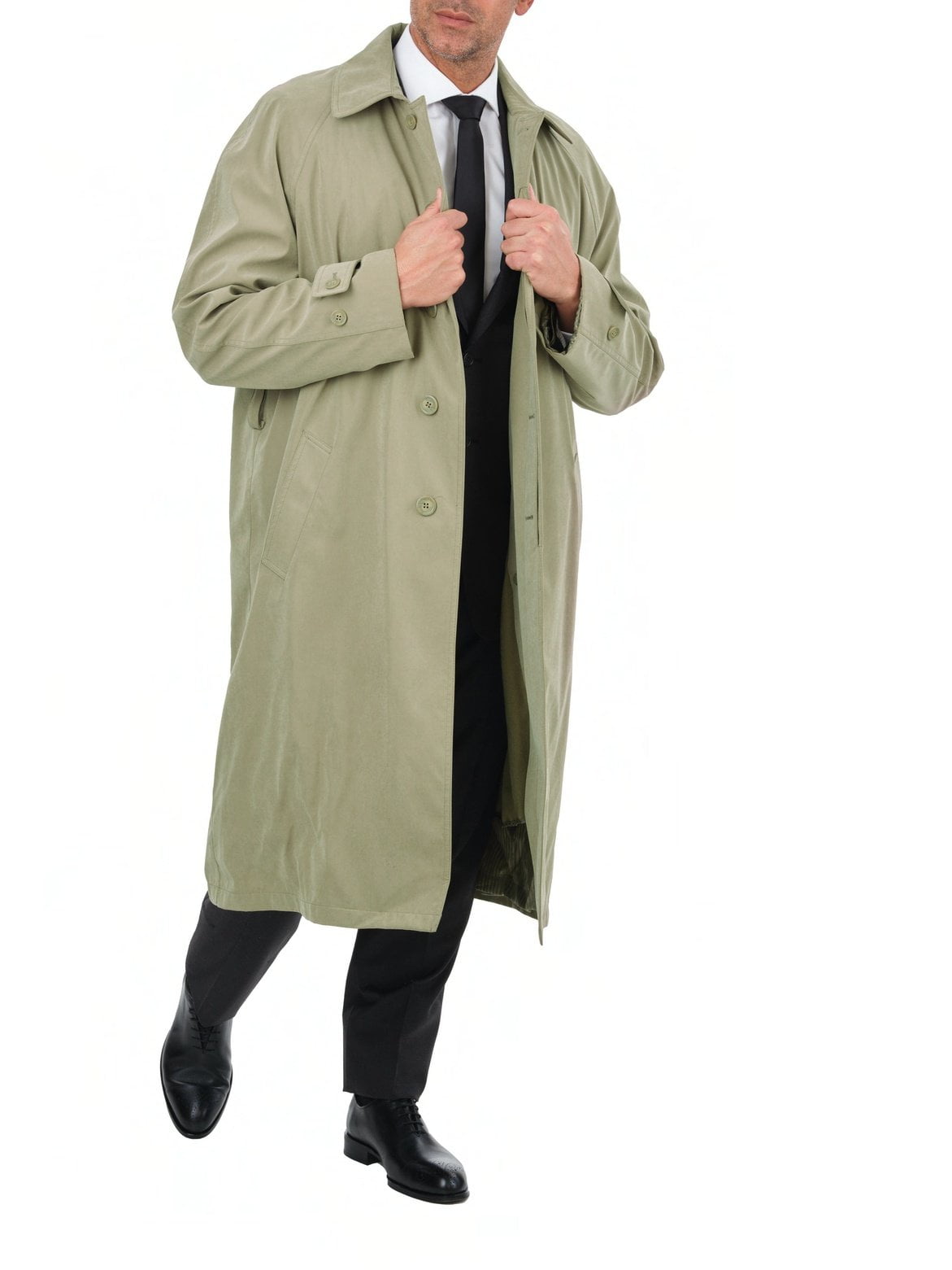 Men's Single Breasted Beige Long Trench Coat Jacket With Removable Belt ...