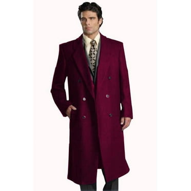 Mens Burgundy Double Breasted~Wide Peak Lapel 6 Buttons Coat - Walmart.com