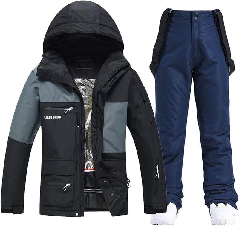 Men's Ski Jackets and Pants Set Waterproof Windproof Snowsuit Winter ...