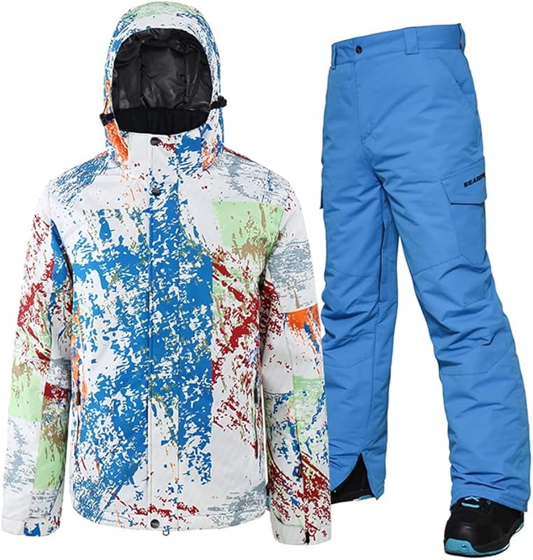 Men's Ski Suit Waterproof Snowsuit Winter Ski Jacket and Pants Set ...