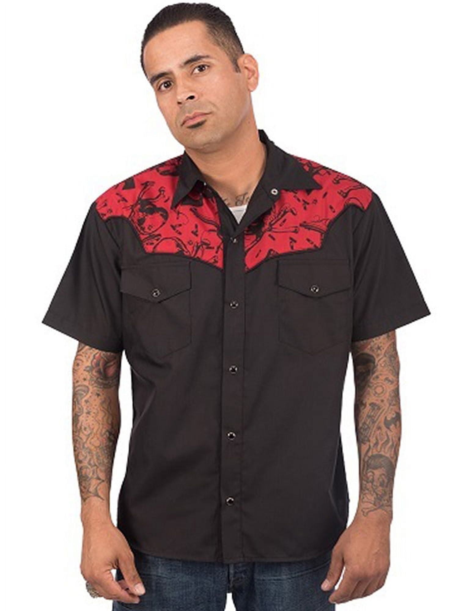 Men's Skull & Guns Print Western Button Up Shirt - Walmart.com
