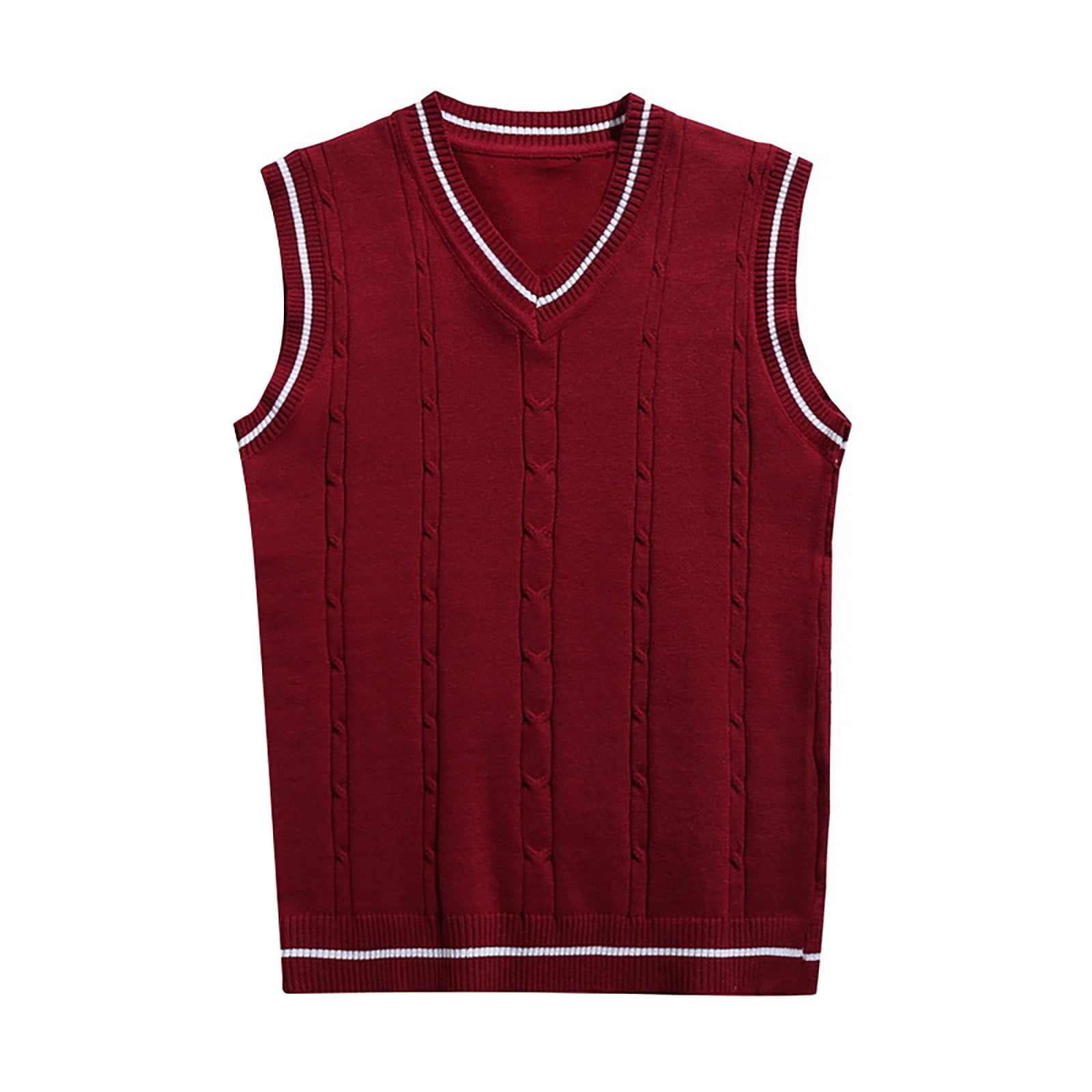 Men's Sleeveless Sweater Vest Puff Coat Striped Trim V Neck Wind Coat ...