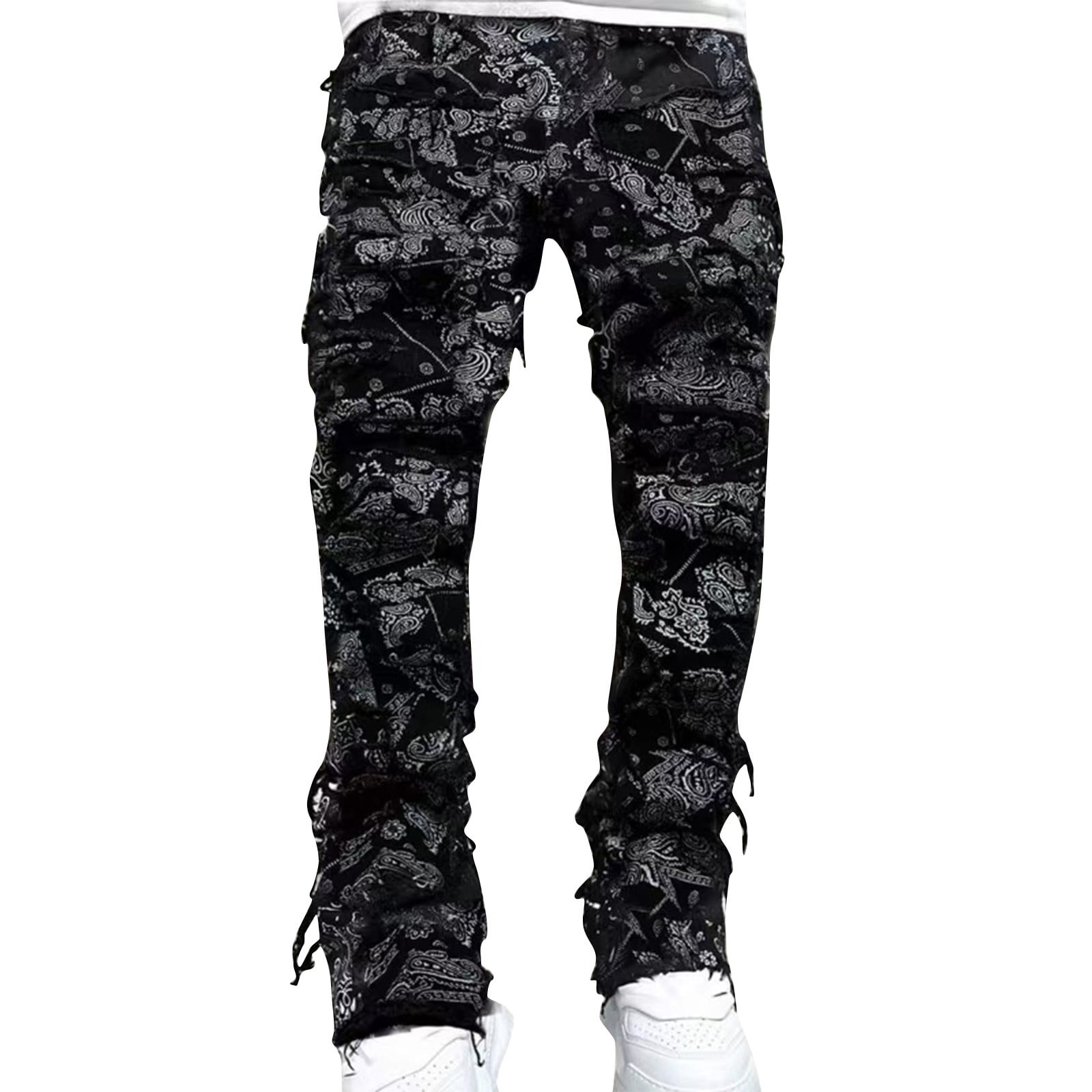 Men’s Slim Fit Distressed Ripped Jeans with Frayed Detailing and ...