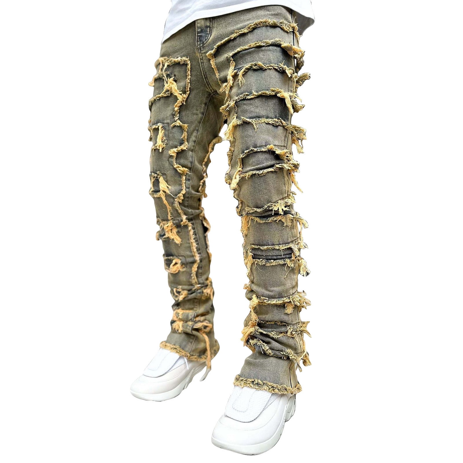 Men’s Slim Fit Distressed Ripped Jeans with Frayed Detailing and ...