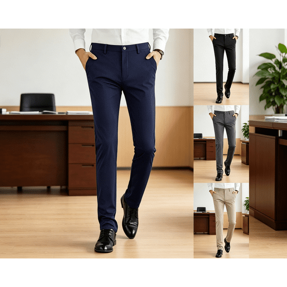 Men's Slim Fit Dress Pants, Stretch Flat Front Chino Trousers for ...