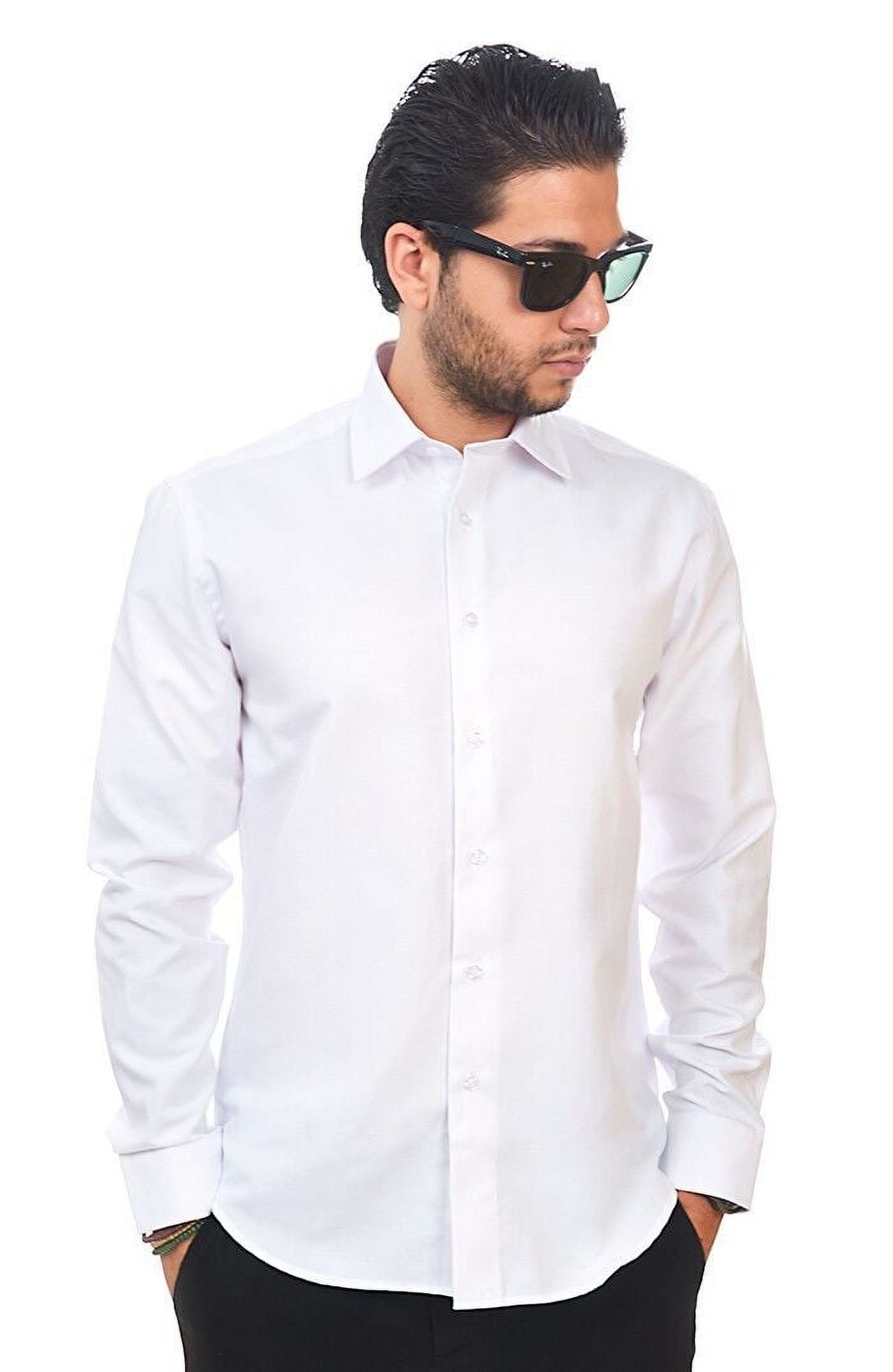 Men's Slim Fit Dress Shirt Long Sleeve Spread Collar Fitted Convertible ...