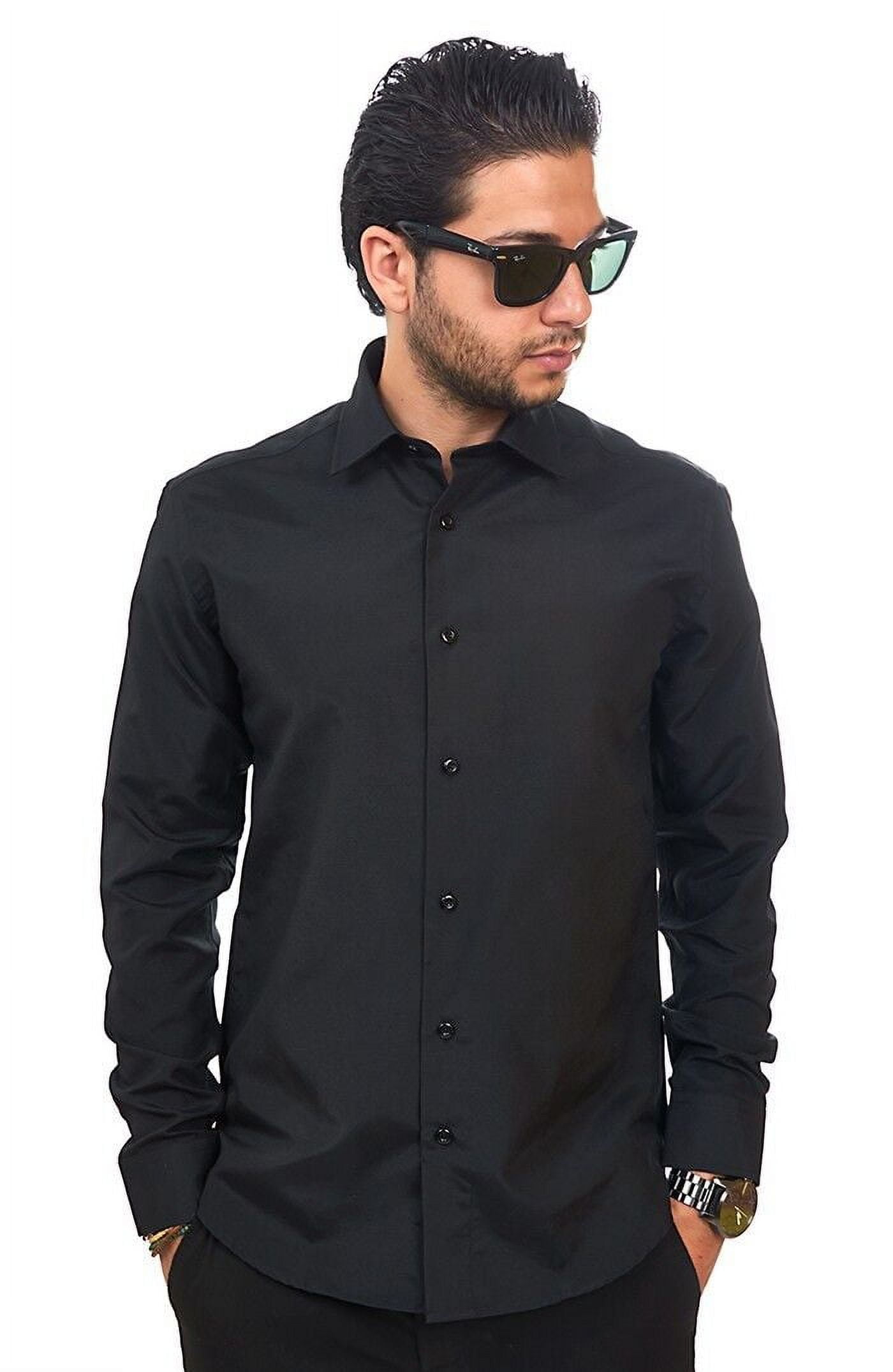 Men's Slim Fit Dress Shirt Long Sleeve Spread Collar Fitted Convertible ...