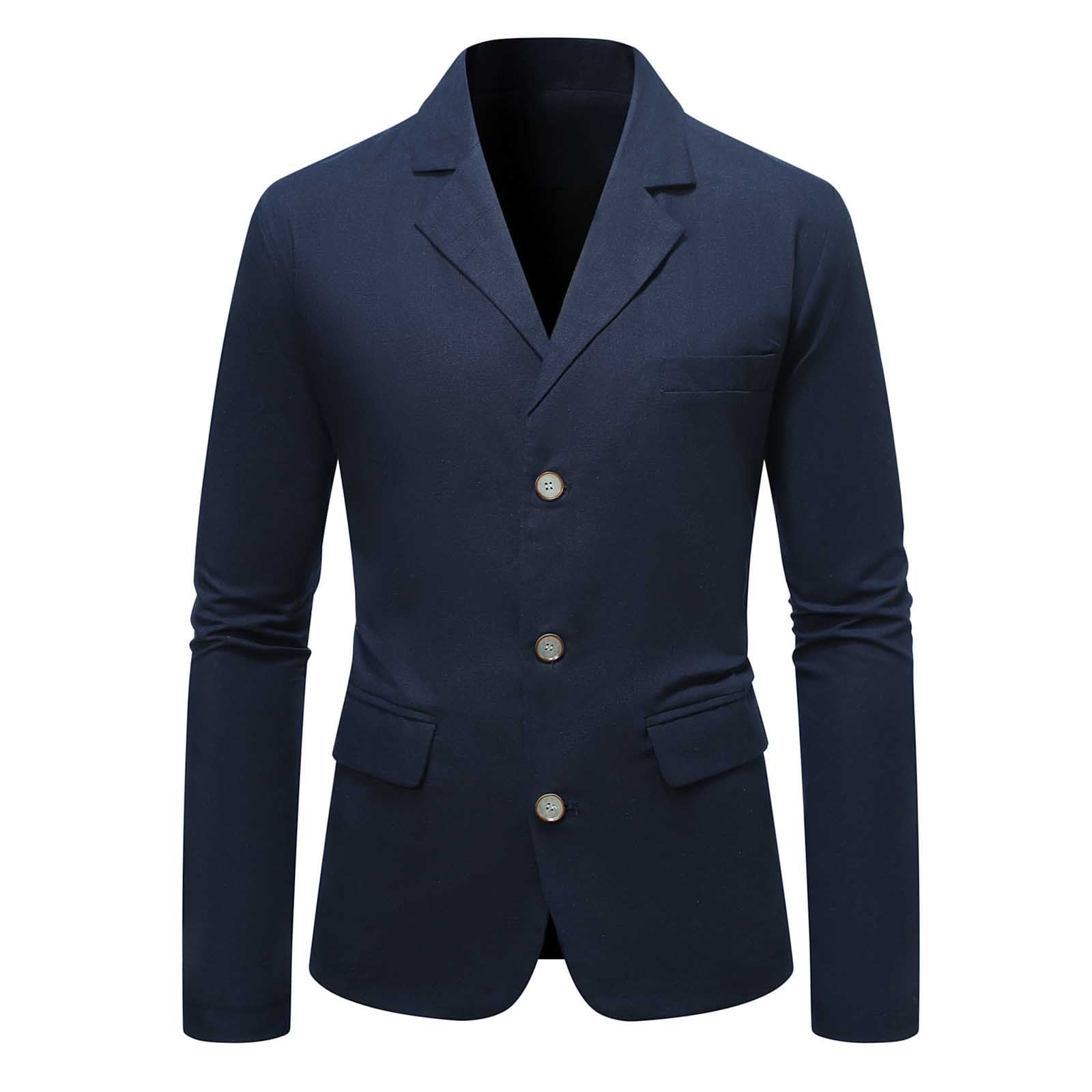 Men's Slim Fit Linen Casual Lightweight Summer Suit Jacket with Three ...