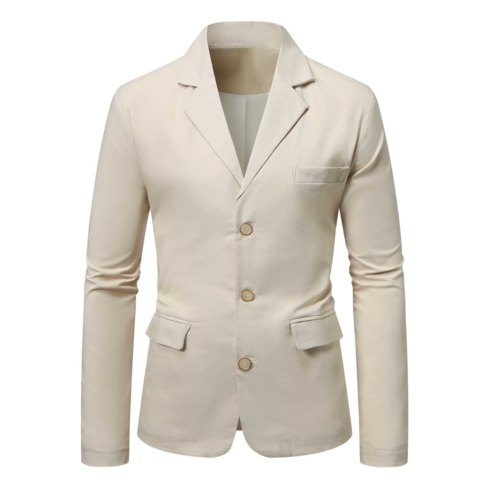 Men's Slim Fit Linen Casual Lightweight Summer Suit Jacket with Three ...