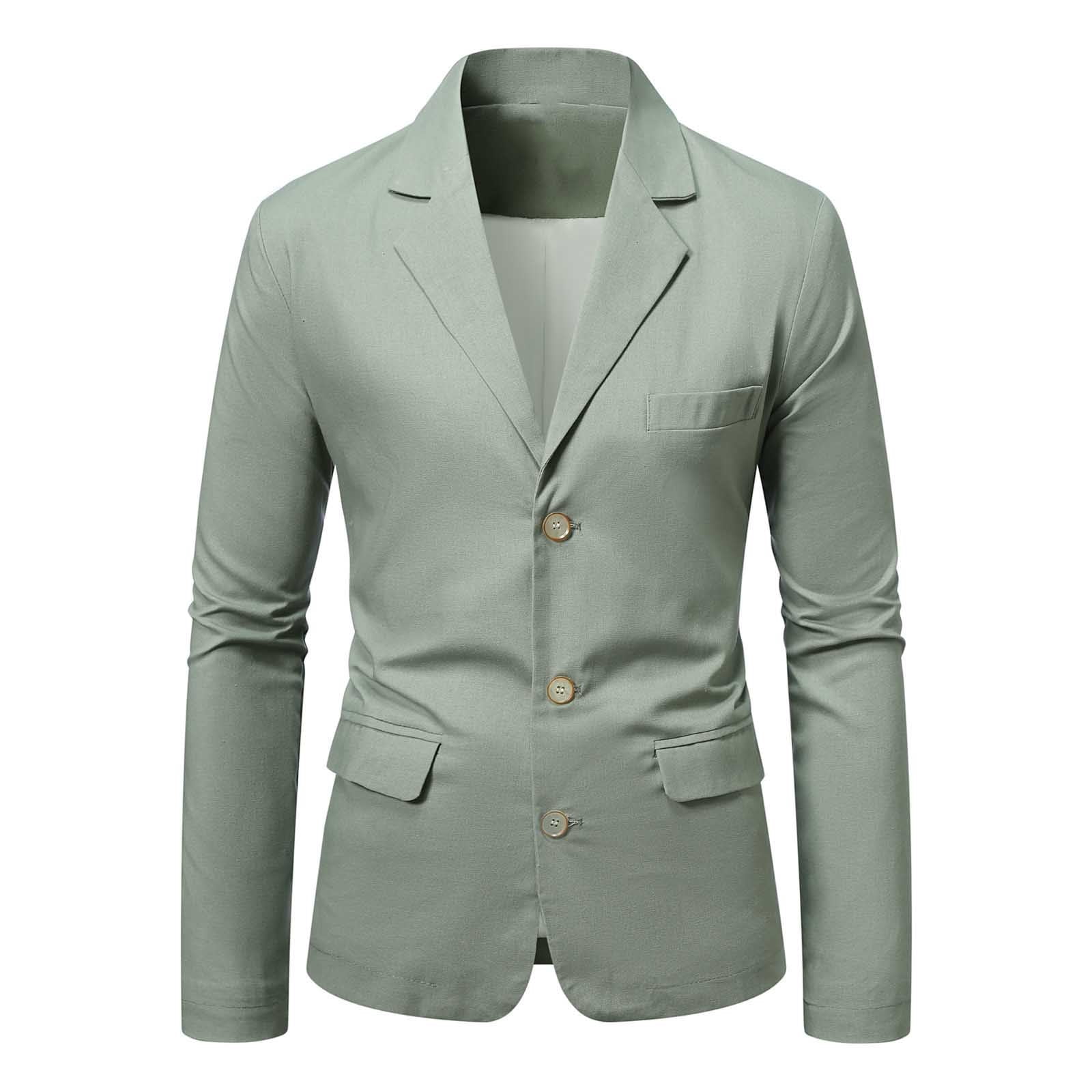 Men's Slim Fit Linen Casual Lightweight Summer Suit Jacket with Three ...
