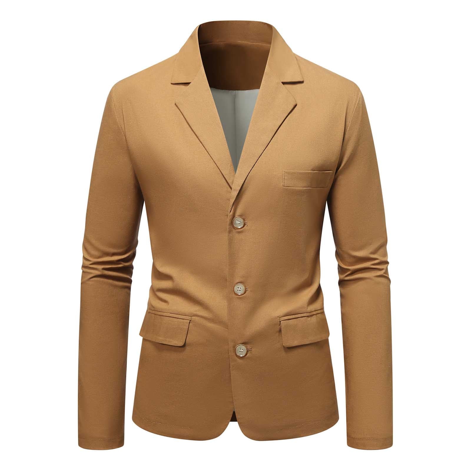 Men's Slim Fit Linen Casual Lightweight Summer Suit Jacket with Three ...