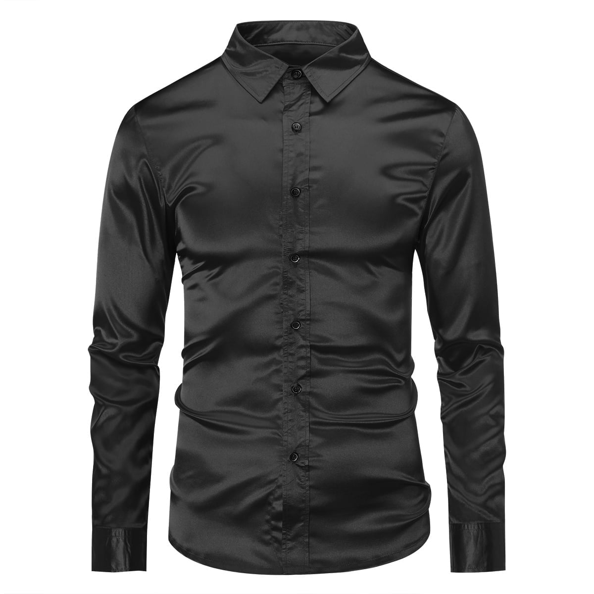 Men's Slim-Fit Long-Sleeve Solid Satin Silk Like Dance Prom Dress Shirt ...