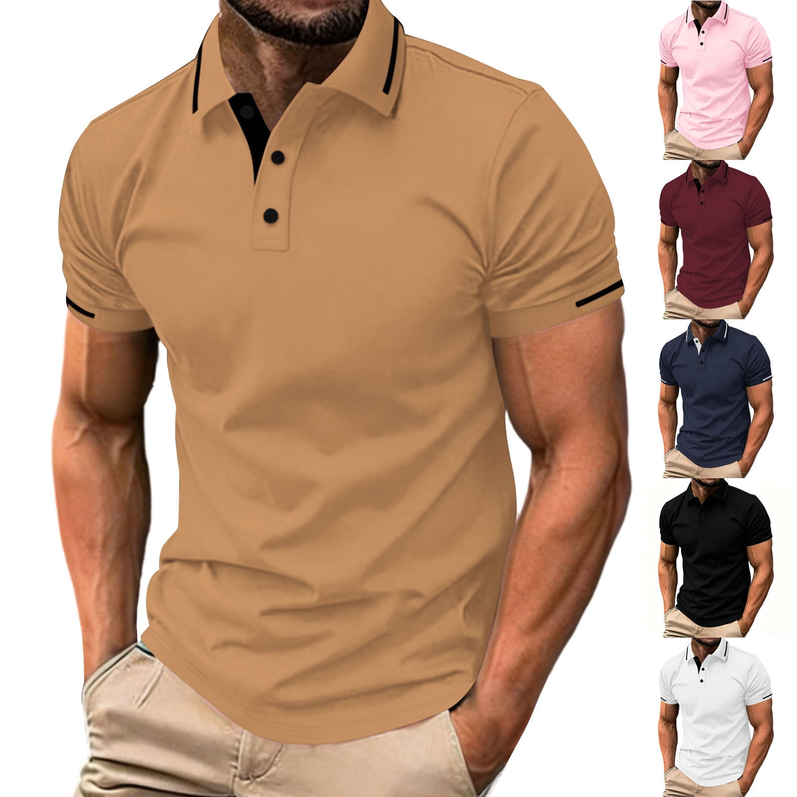 Men's Slim Fit Polo Shirt, Short Sleeve Color Block Casual Quick Dry ...