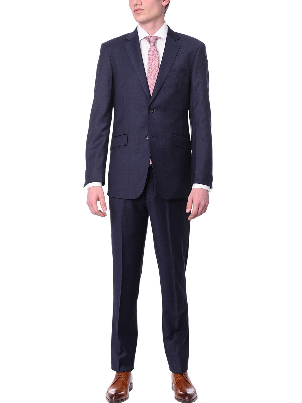 Men's Slim Fit Solid Navy Blue Two Button Wrinkle Resistant 2 Piece 100 ...