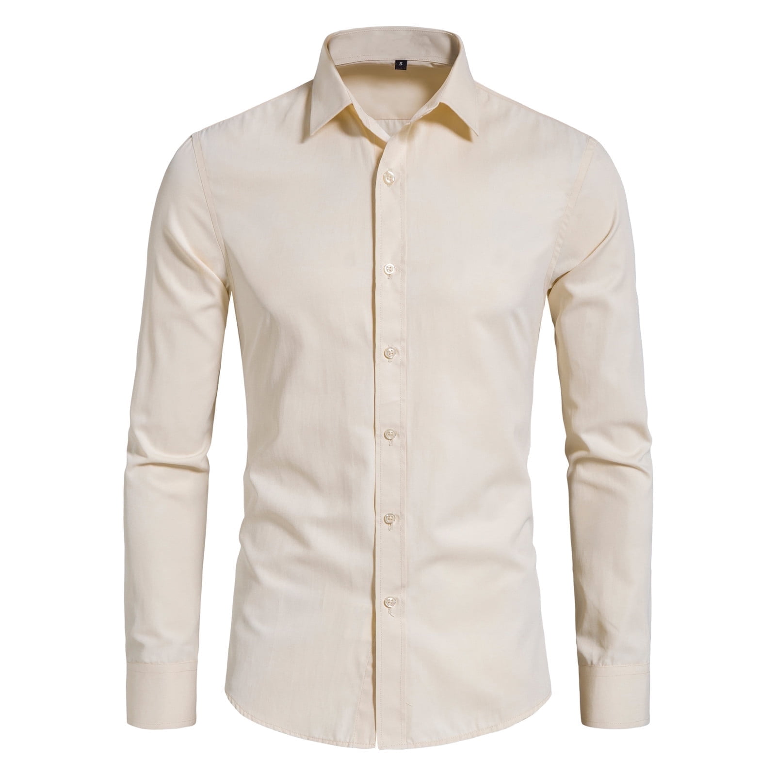 Men's Slim Fit Stretch Dress Shirt Solid Color Microelastic Long Sleeve ...