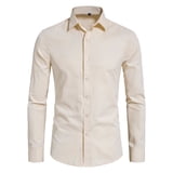 Men's Slim Fit Stretch Dress Shirt Solid Color Microelastic Long Sleeve ...