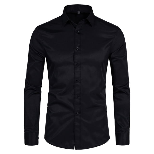 Men's Slim Fit Stretch Dress Shirt Solid Color Microelastic Long Sleeve ...