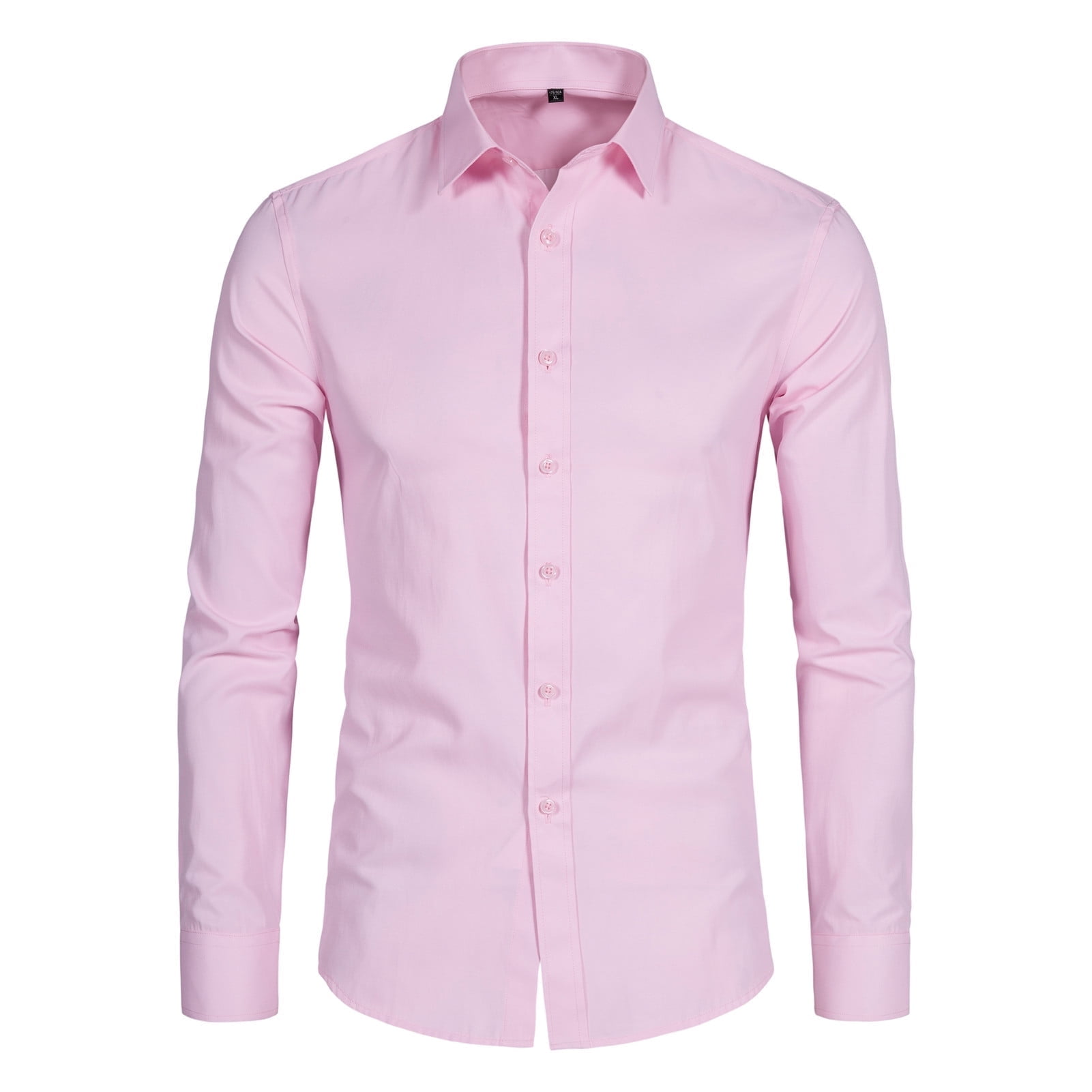 Men's Slim Fit Stretch Dress Shirt Solid Color Microelastic Long Sleeve ...